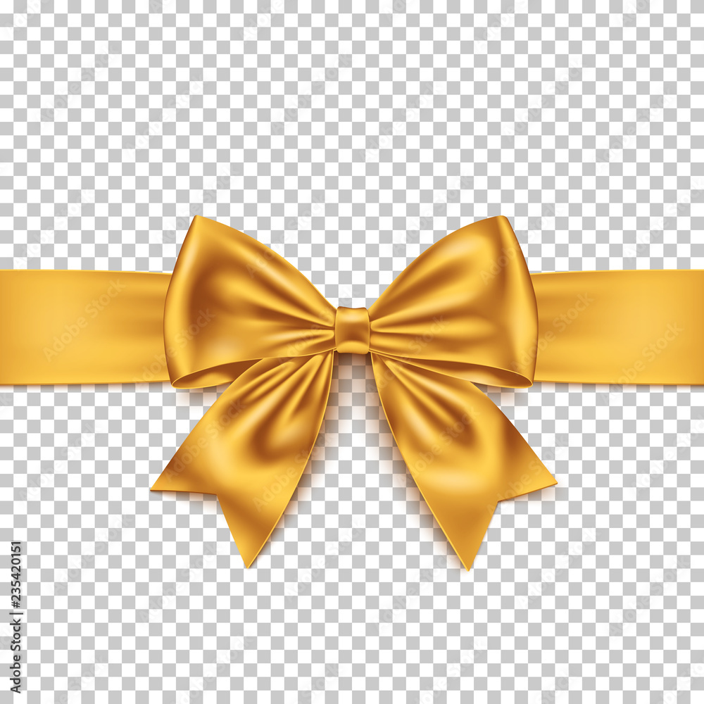 Realistic yellow gift bow and ribbon isolated on transparent background ...