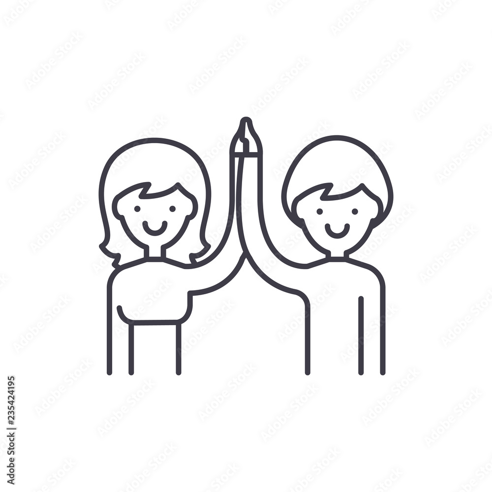 High five line icon concept. High five vector linear illustration, sign ...