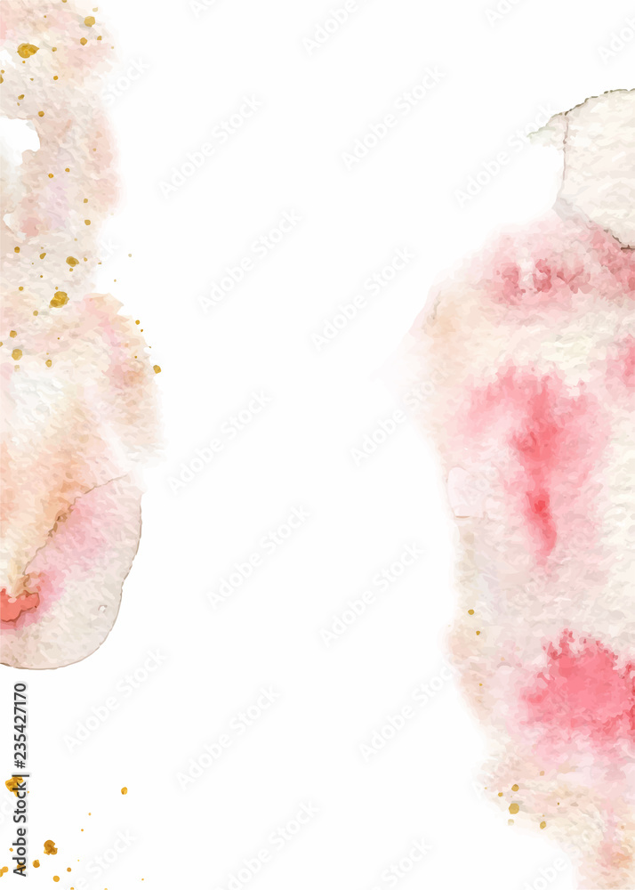 Watercolor abstract background, hand drawn watercolour pink and gold ...
