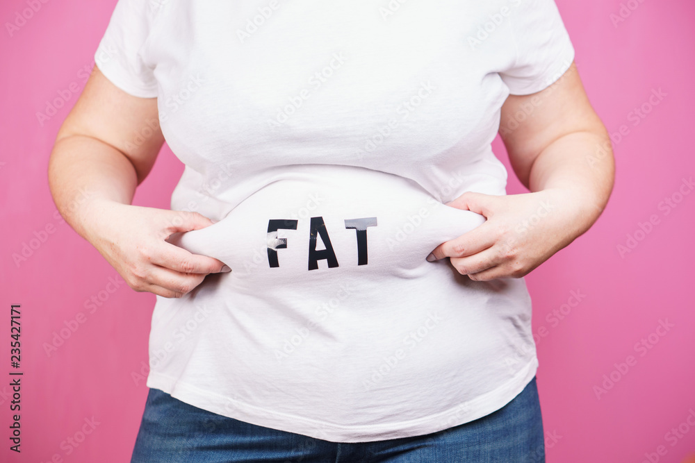 Overweight Overeating Gluttony Fat Woman With Big Belly Close Up