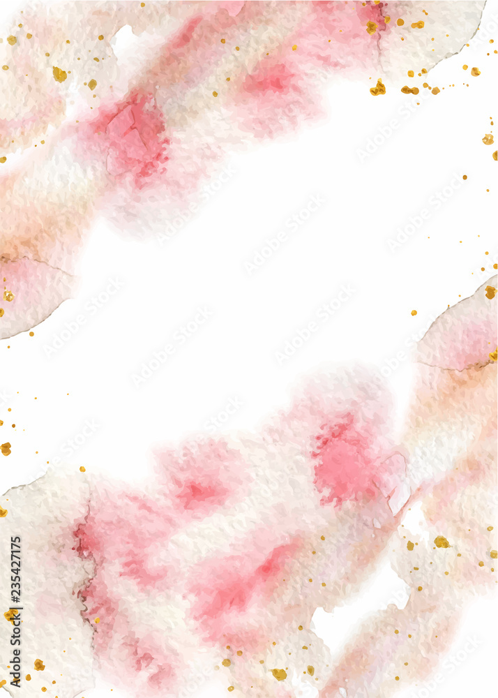 Watercolor abstract background, hand drawn watercolour pink and gold ...