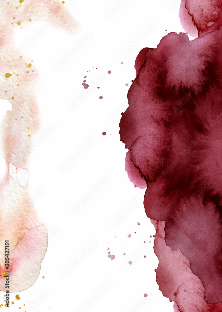 Watercolor abstract background, hand drawn watercolour burgundy and ...
