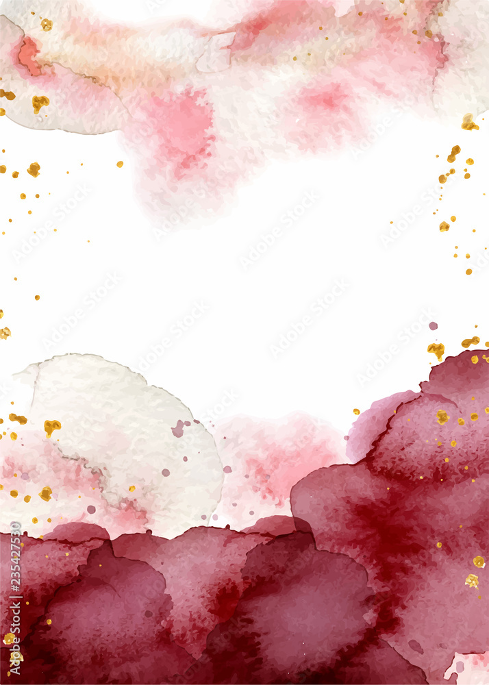 Watercolor abstract background, hand drawn watercolour burgundy and ...