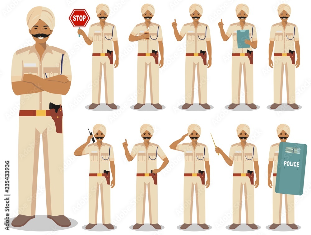 Police people concept. Detailed illustration of indian policeman ...