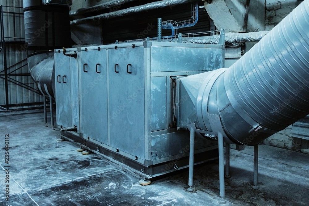 Side view of the huge industrial air handling unit in the ventilation ...