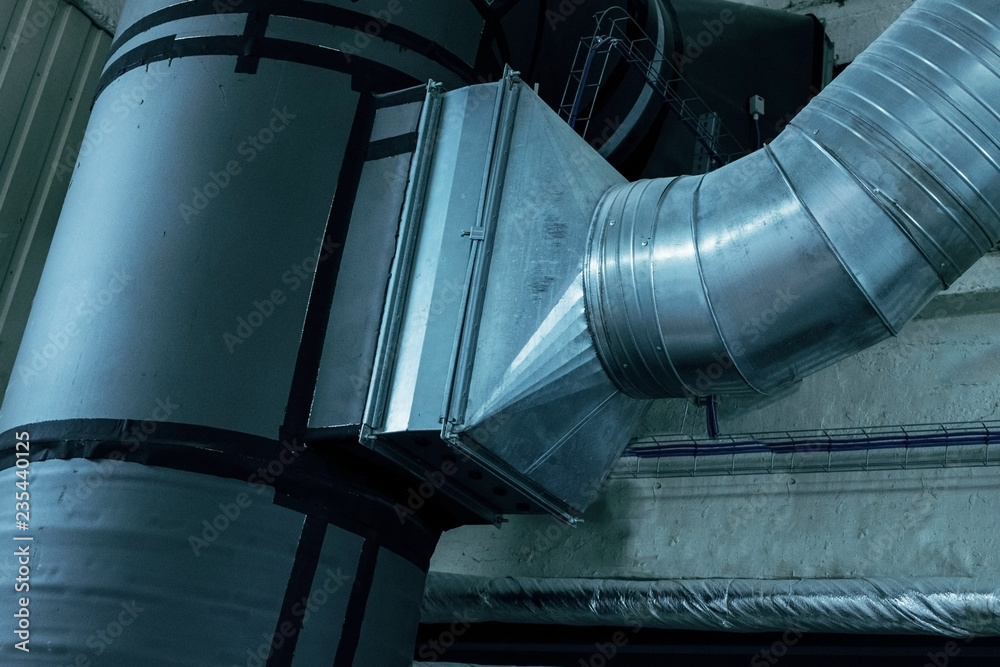 Side view of the huge industrial air handling unit in the ventilation ...