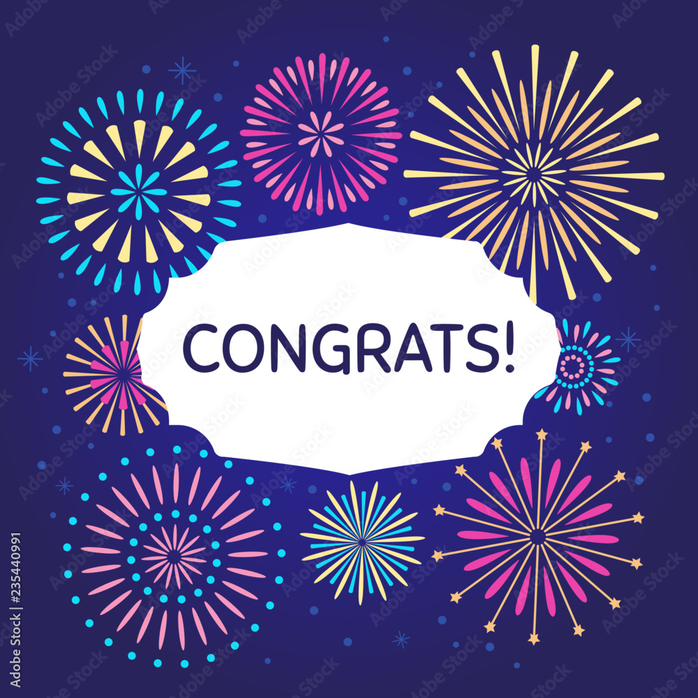 Congrats celebration firework poster. Congratulations fireworks vector ...