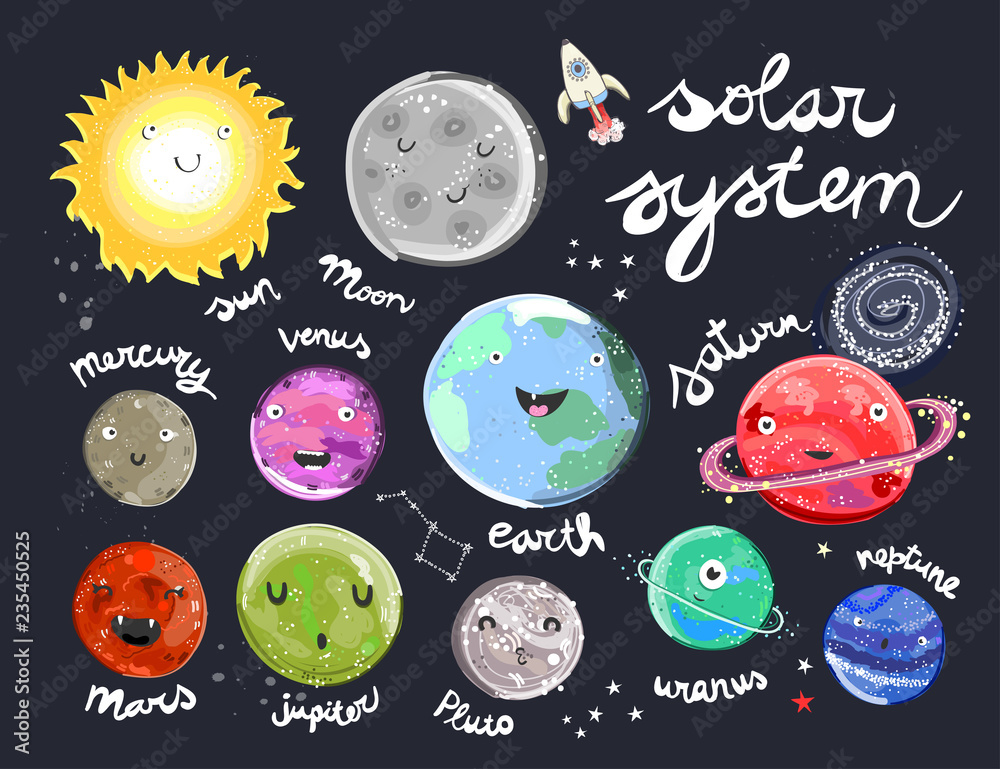 Solar System With Cute Faces