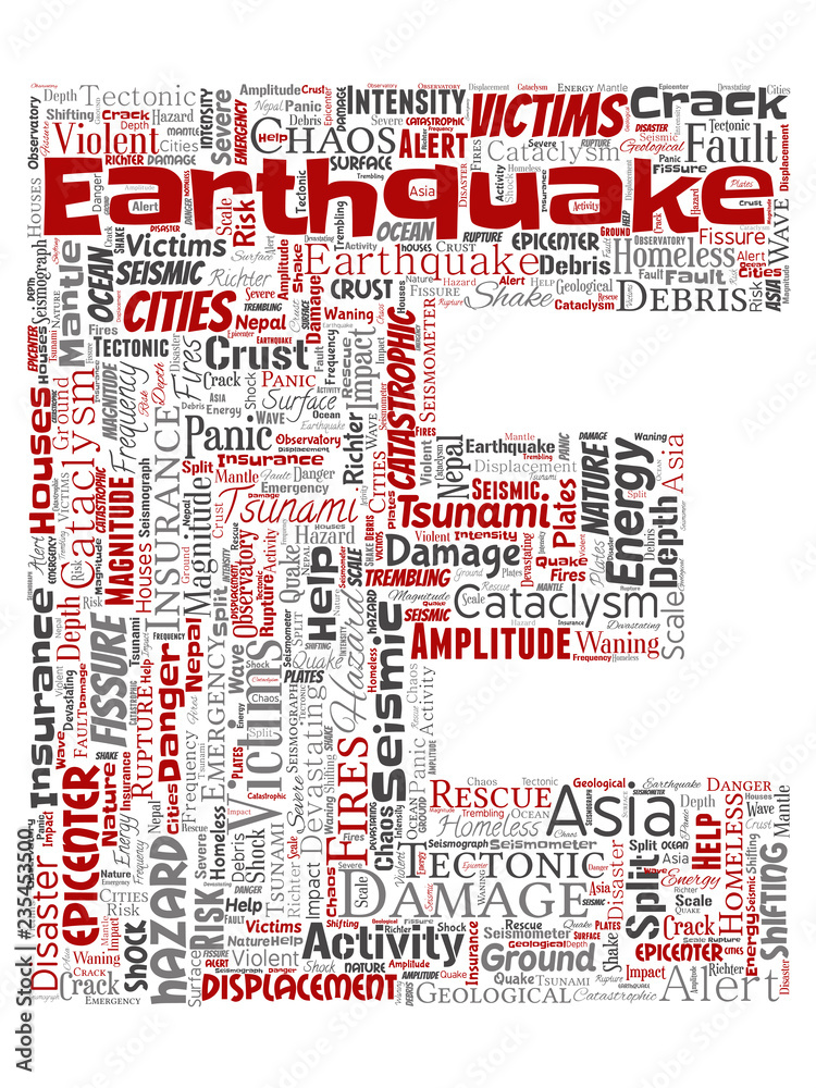 Vector conceptual earthquake activity letter font E red word cloud ...