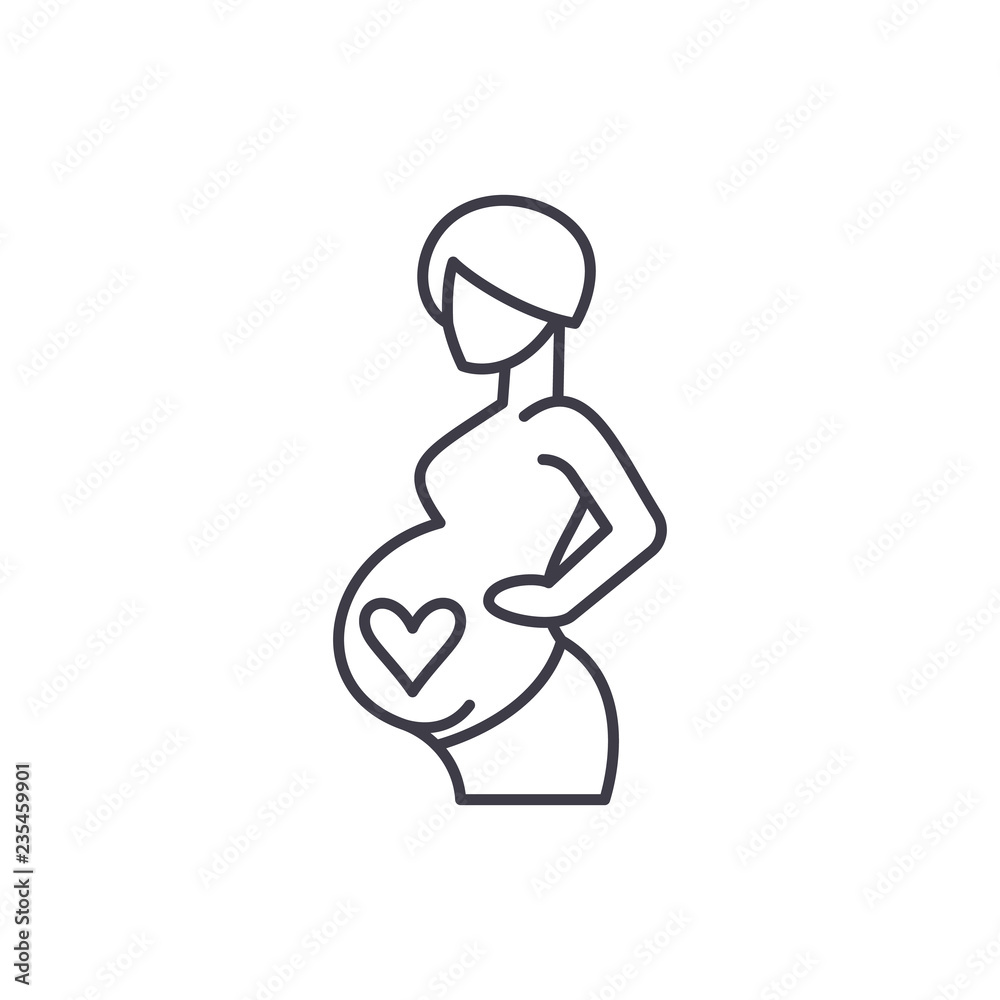 Pregnancy line icon concept. Pregnancy vector linear illustration, sign ...