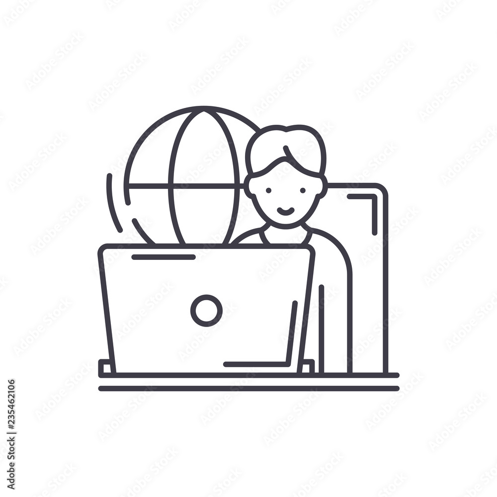Remote work line icon concept. Remote work vector linear illustration ...