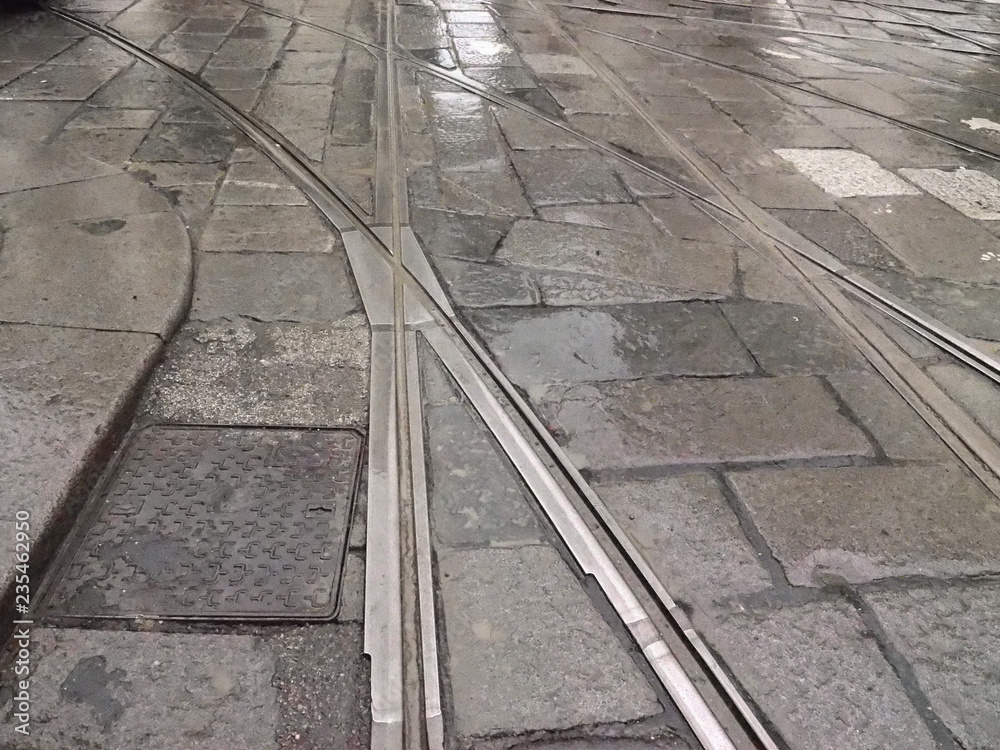 tramway tracks detail Stock Photo | Adobe Stock