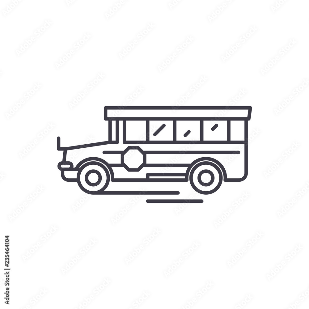 School bus line icon concept. School bus vector linear illustration ...