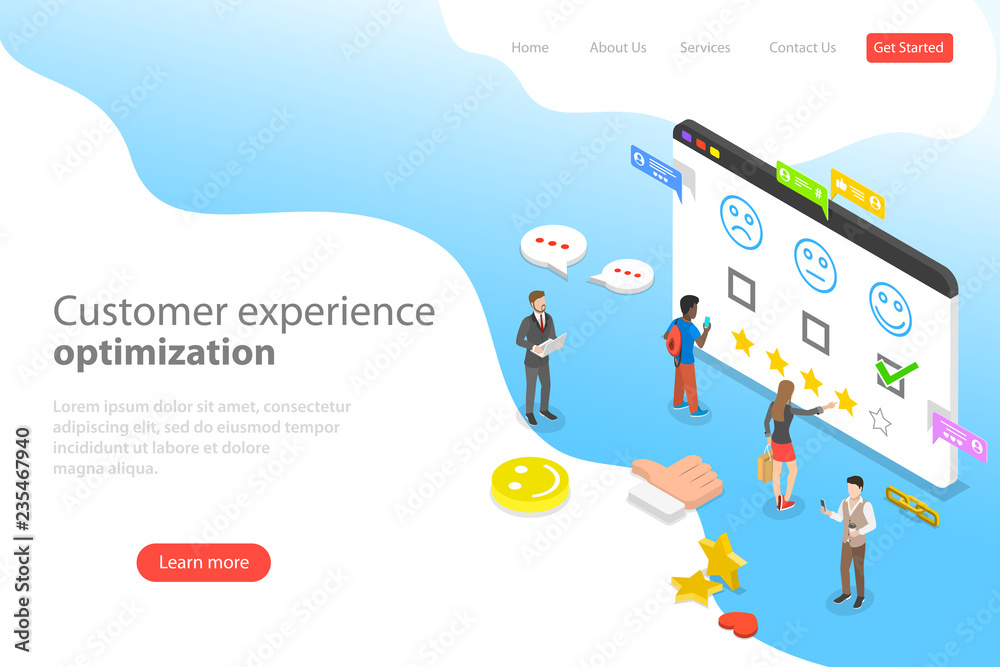 Isometric flat vector landing page template of customer experience ...