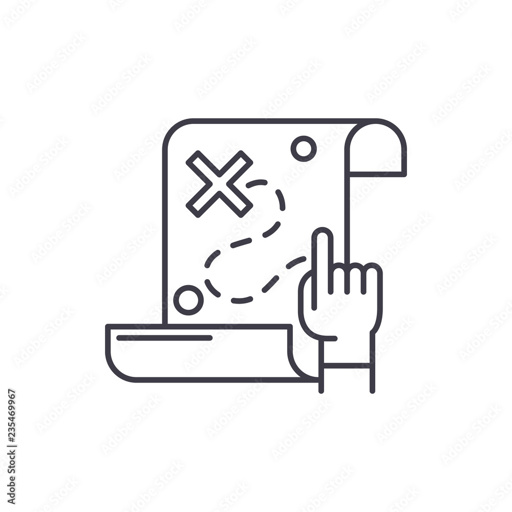 Treasure map line icon concept. Treasure map vector linear illustration ...