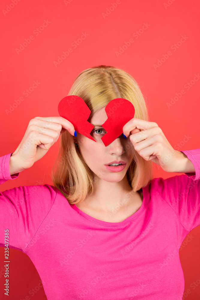 Beautiful sad girl with broken heart sign. Broken heart. Heartbreaker ...