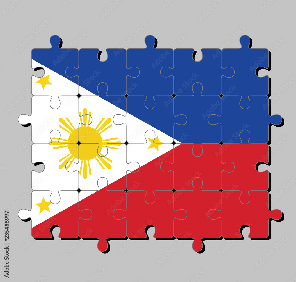 Jigsaw puzzle of Philippines flag in a horizontal blue and red; white ...