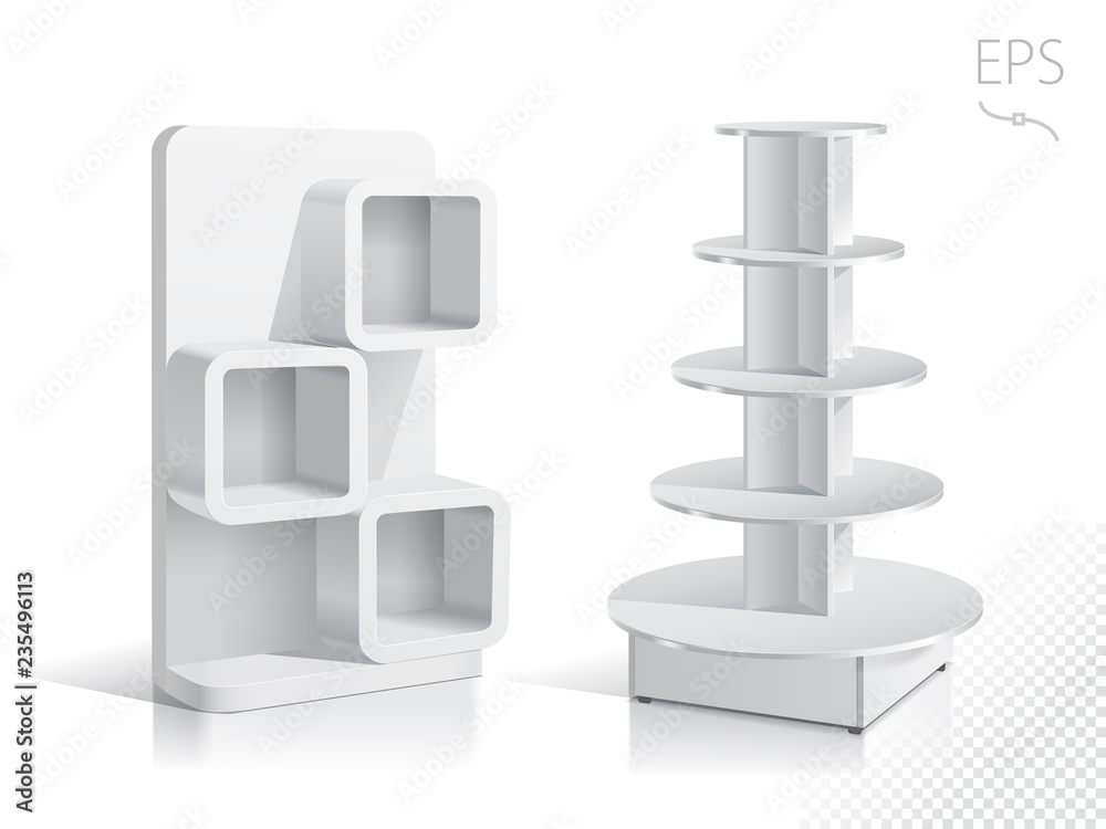 White Empty Displays With Shelves Products.Display on Isolated white ...