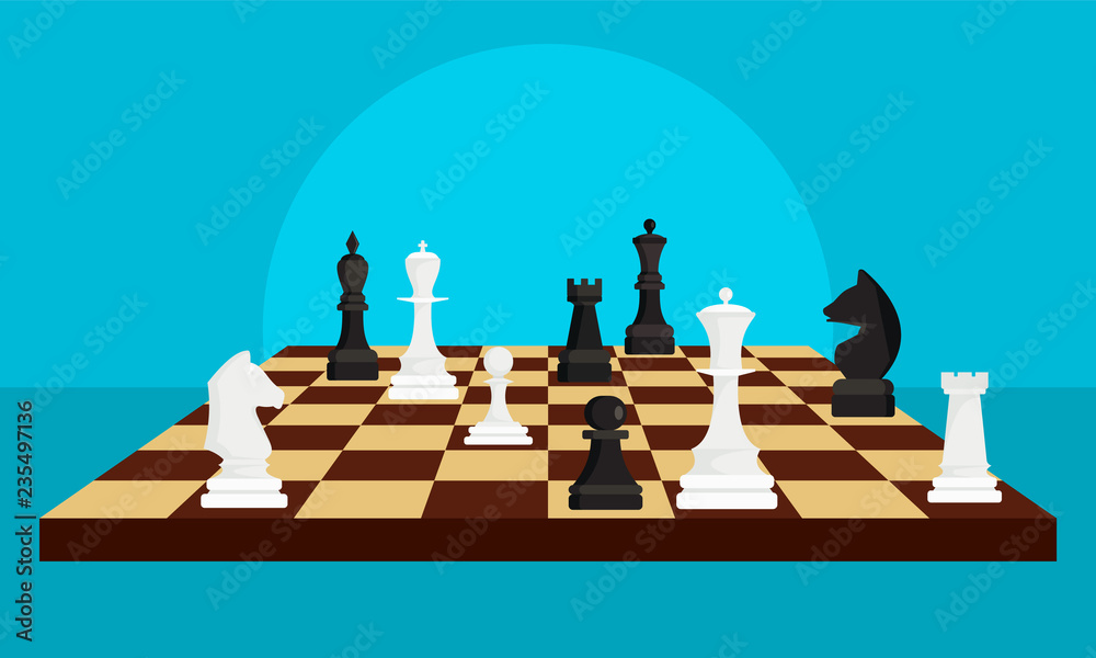 Chess board game concept background. Flat illustration of chess board ...