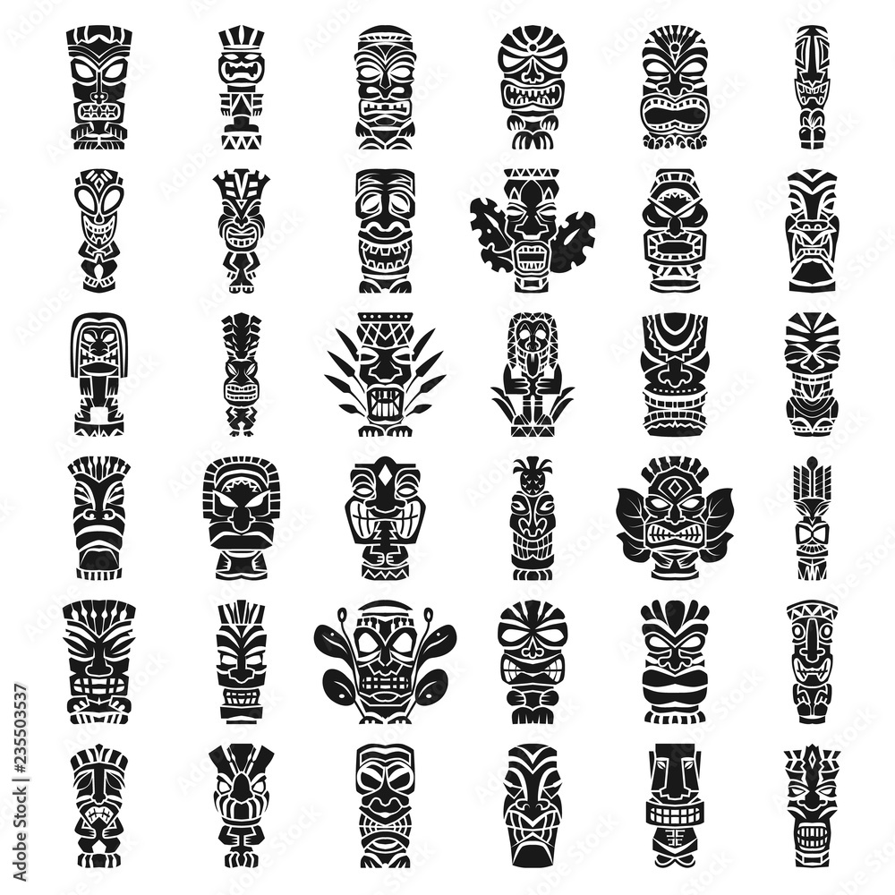 Tiki idols icon set. Simple set of tiki idols vector icons for web ...