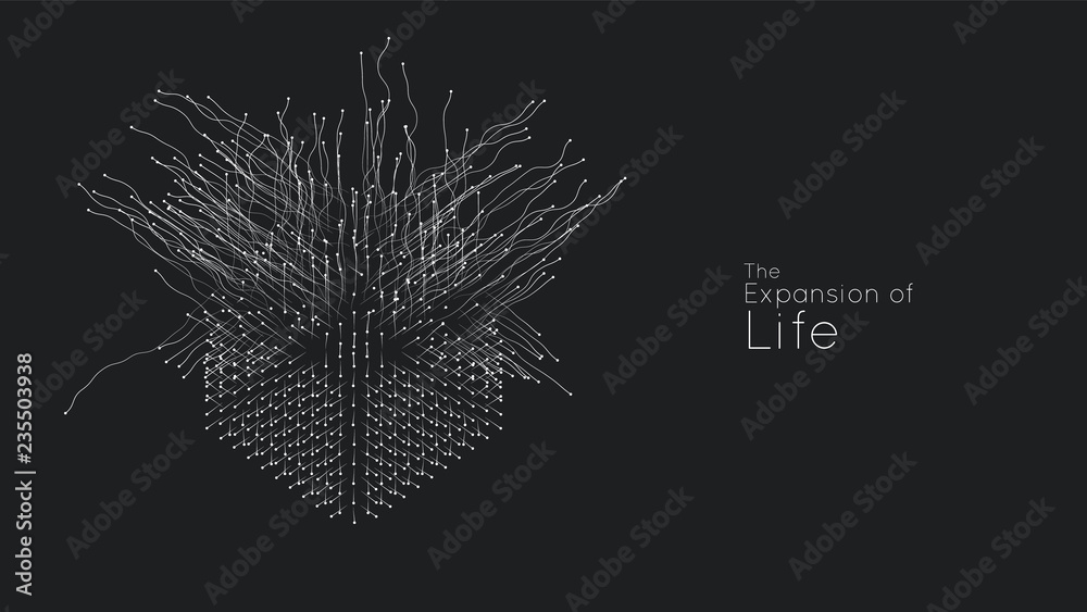Expansion of life. Vector cube explosion background. Small particles ...