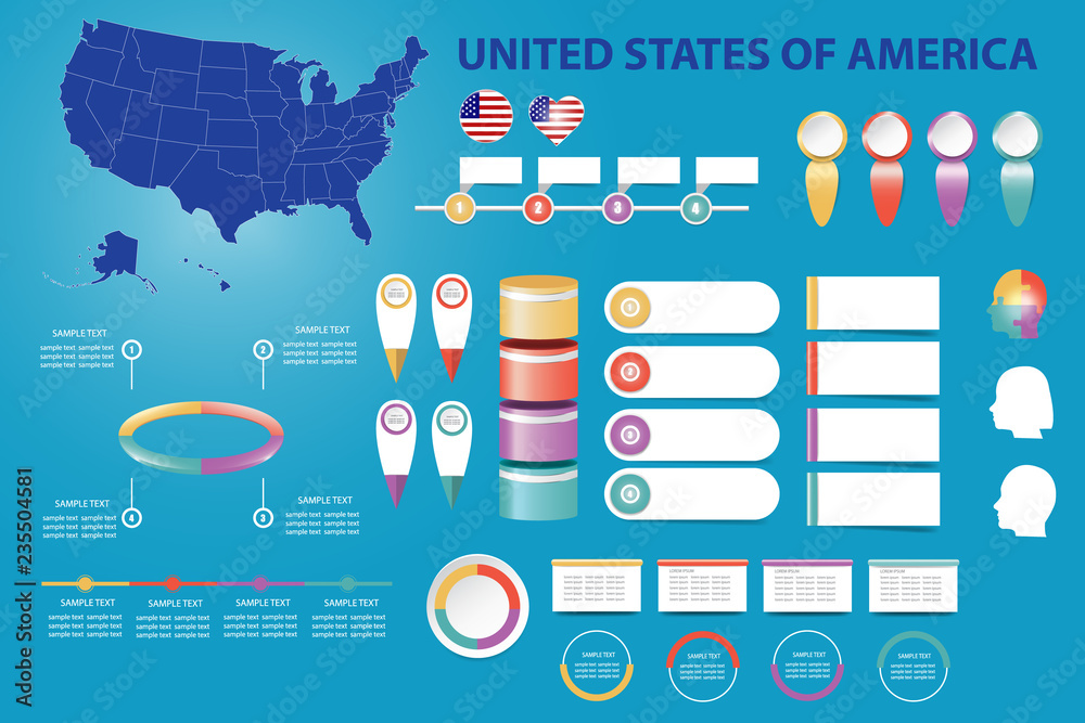 The blind map of United States of America, timeline and a number of ...