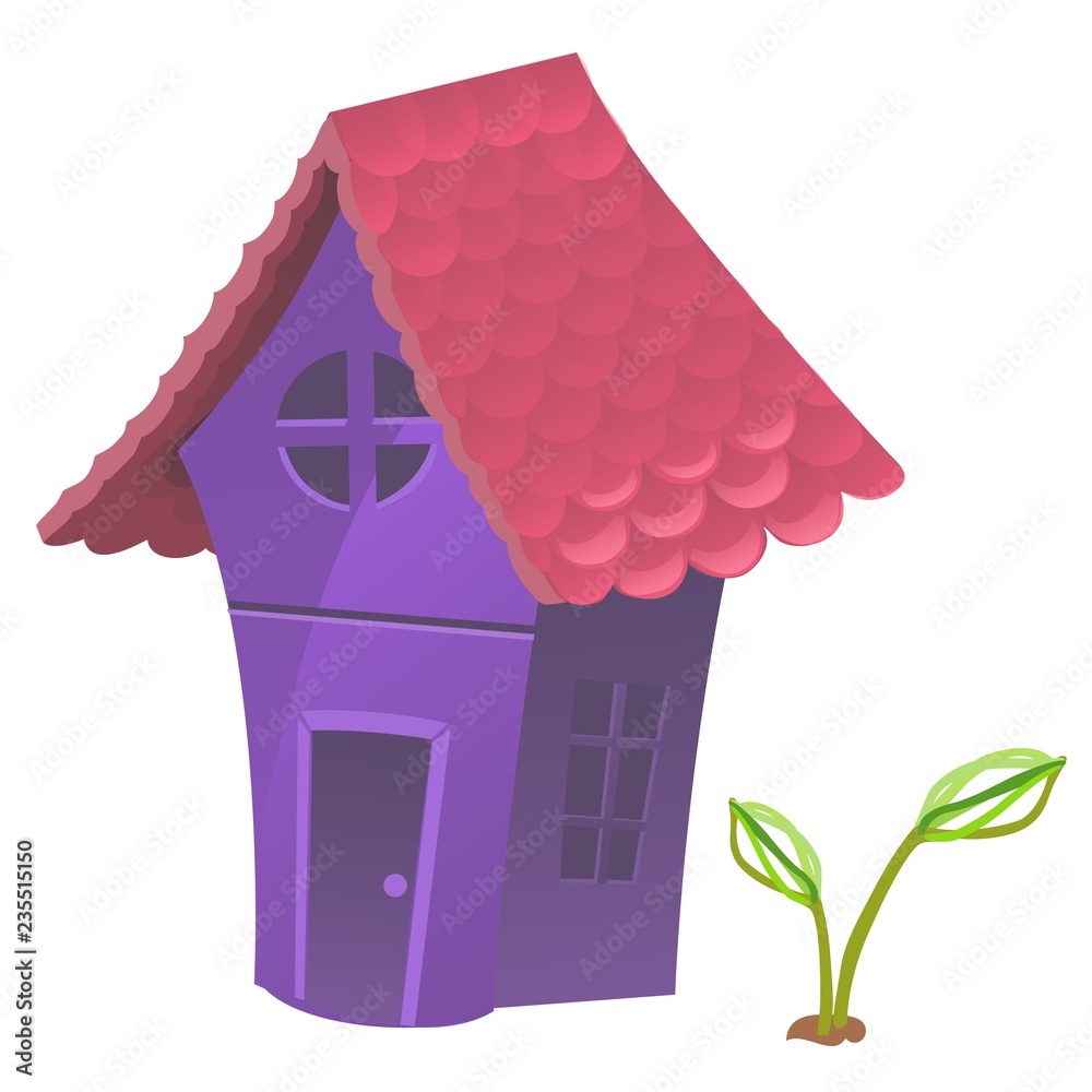Compact fabulous purple house with pink roof isolated on white ...