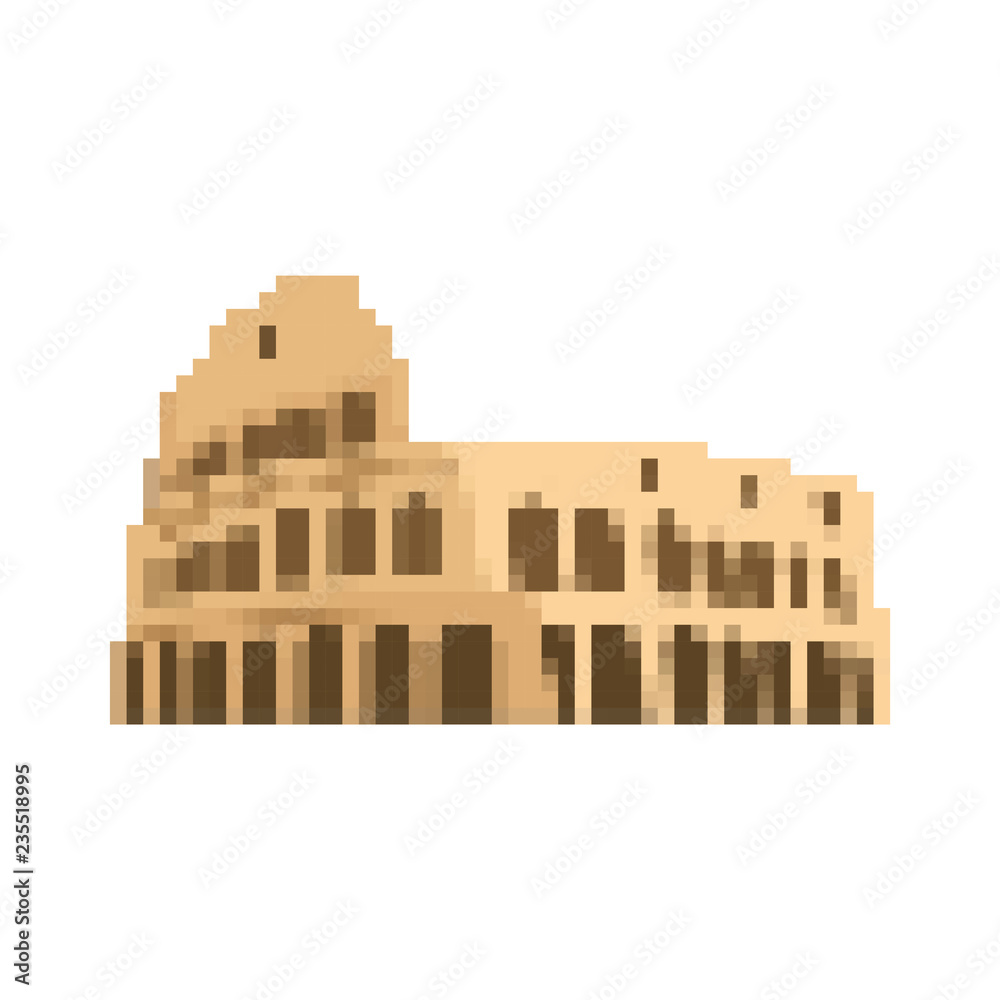 Coliseum pixel art. Rome landmark 8 bit. Italy showplace Pixelate 16bit ...