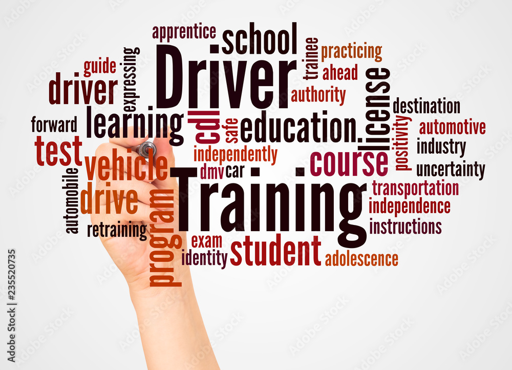 Driver Training word cloud and hand with marker concept Stock ...