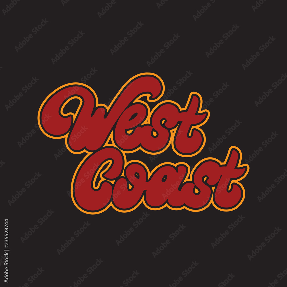West coast. Vector handwritten lettering isolated. Template for card ...