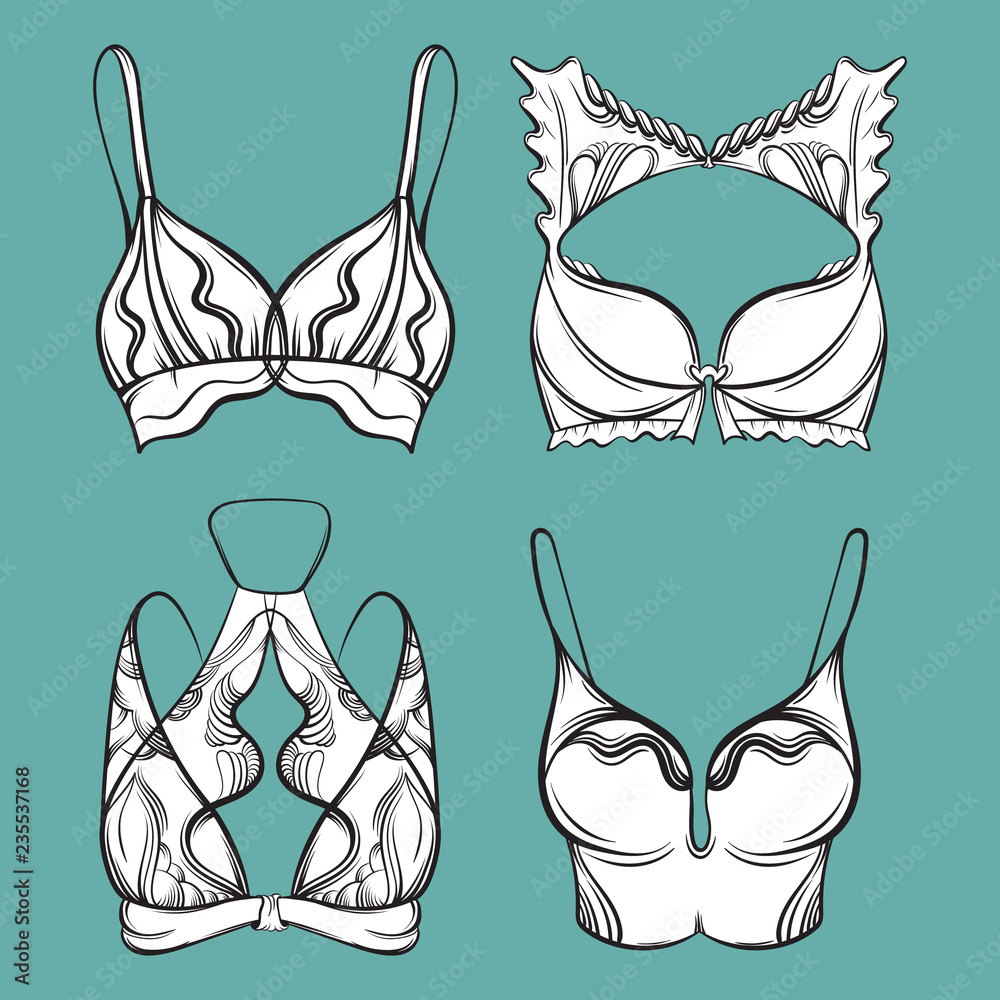 Vector illustration of beautiful collection of bra made in hand drawn ...