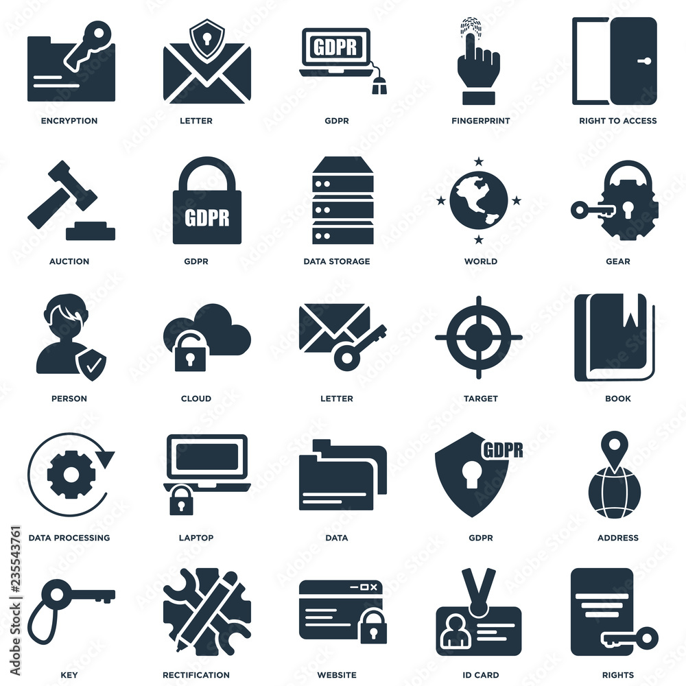 Elements Such As Rights, Id card, Website, Rectification, Key, Gear ...