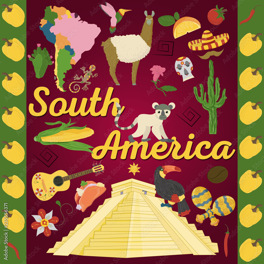 drawing_4_made in flat style on the theme of South America, animals ...