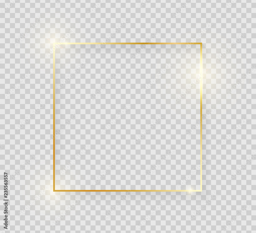 Gold shiny glowing vintage frame with shadows isolated on transparent ...