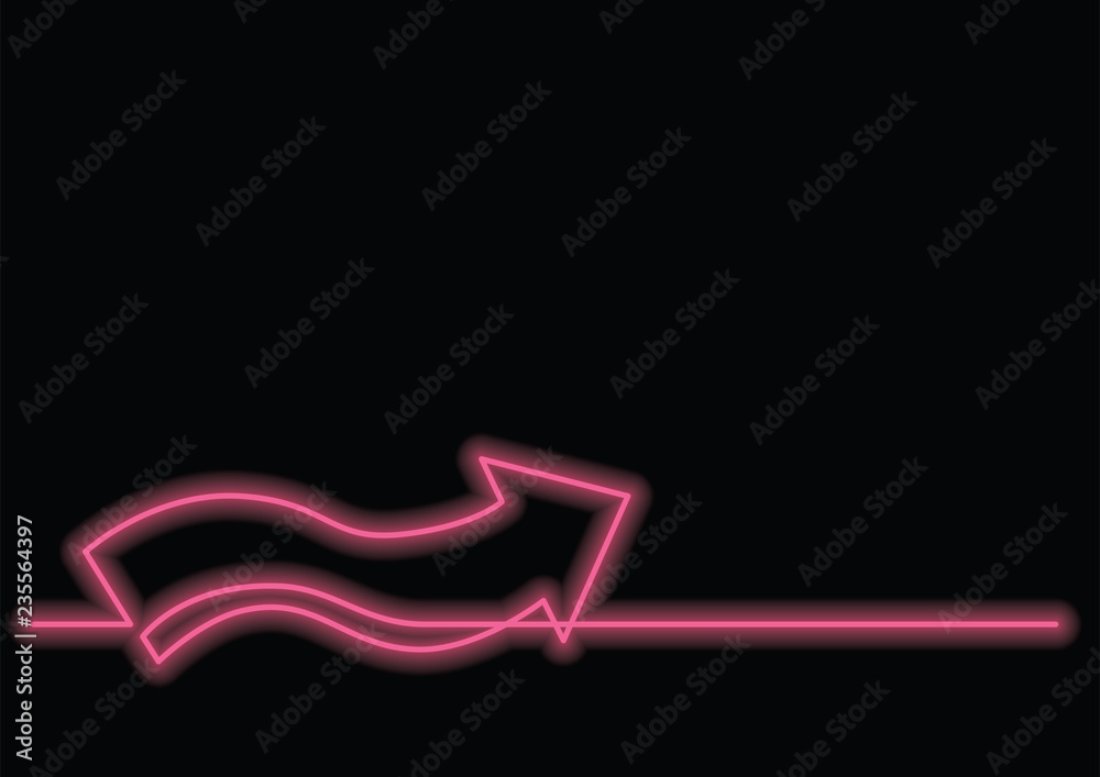 continuous line drawing of wavy arrow with neon vector effect Stock ...