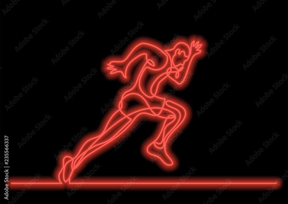 one line drawing of athlete running fast with neon vector effect Stock ...
