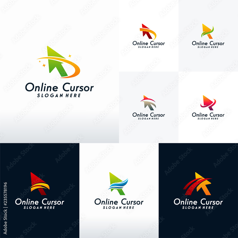 Set of Online Cursor logo designs vector, Cursor with swoosh logo ...