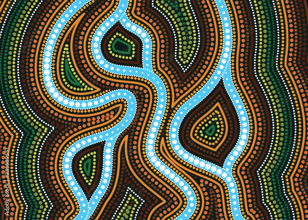 River, Aboriginal art vector painting with river, Landscape ...
