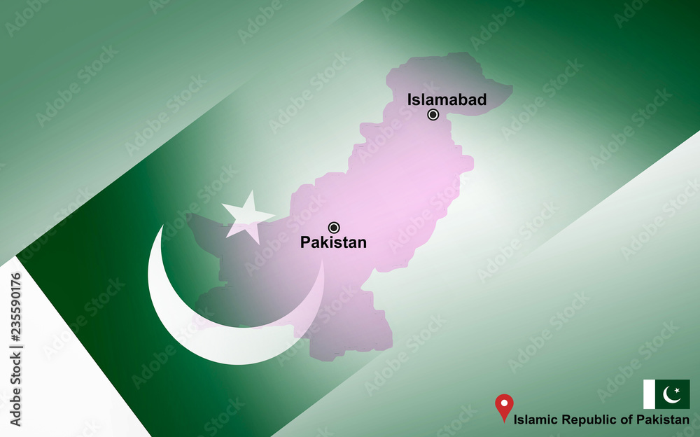 Pakistan map and Islamabad with location map pin and Pakistan flag on ...
