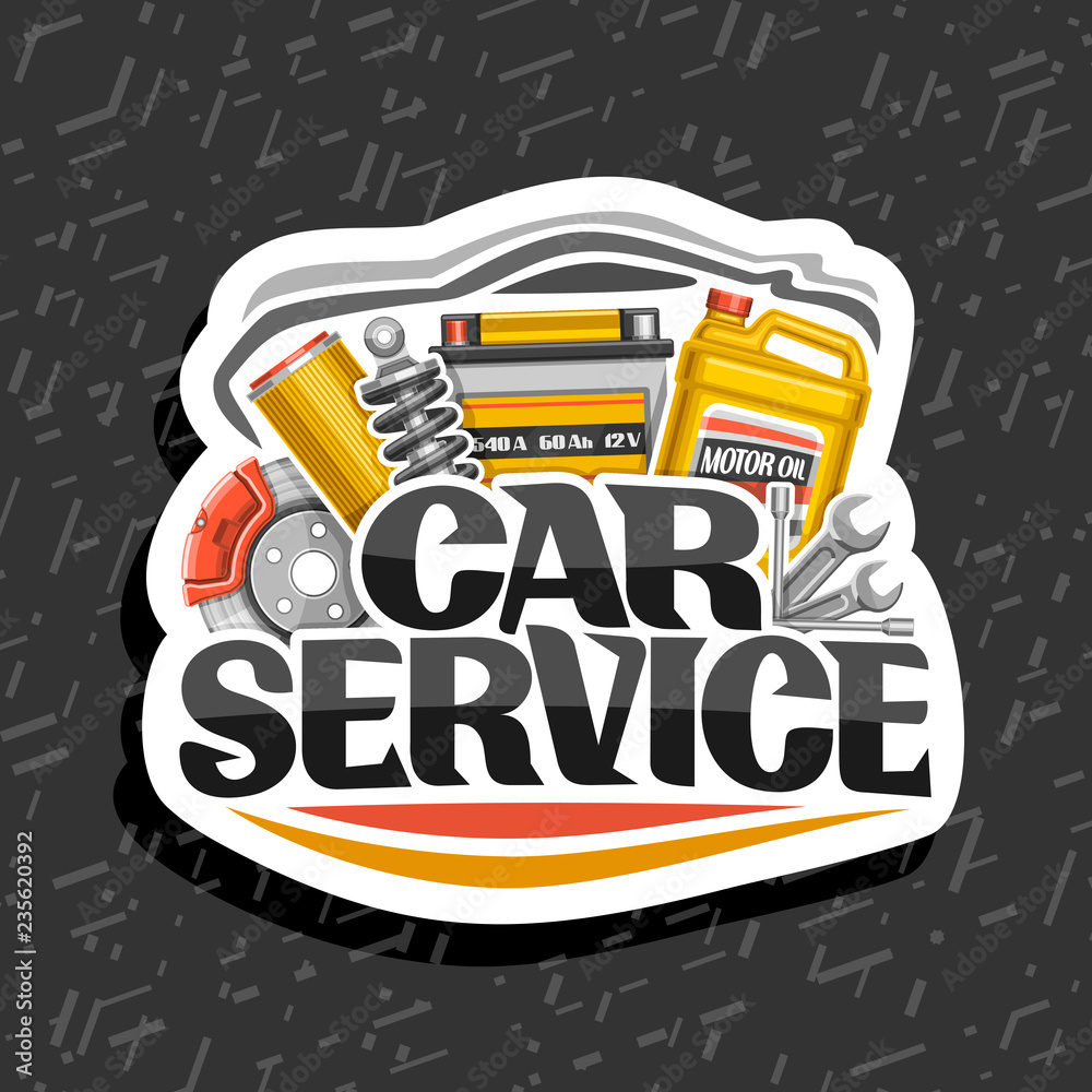 Vector logo for Car Service, white design sticker with set of different ...