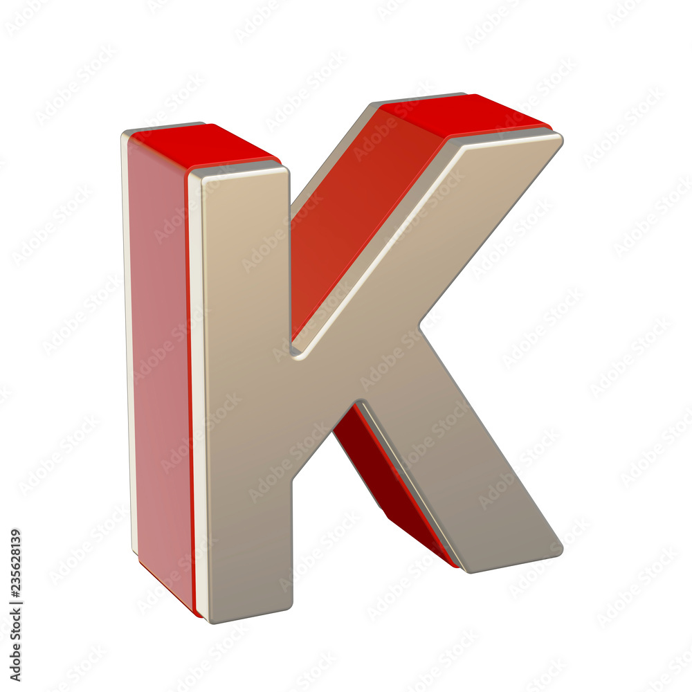 Alphabet letter K with red glass and metallic shell isolated on white ...