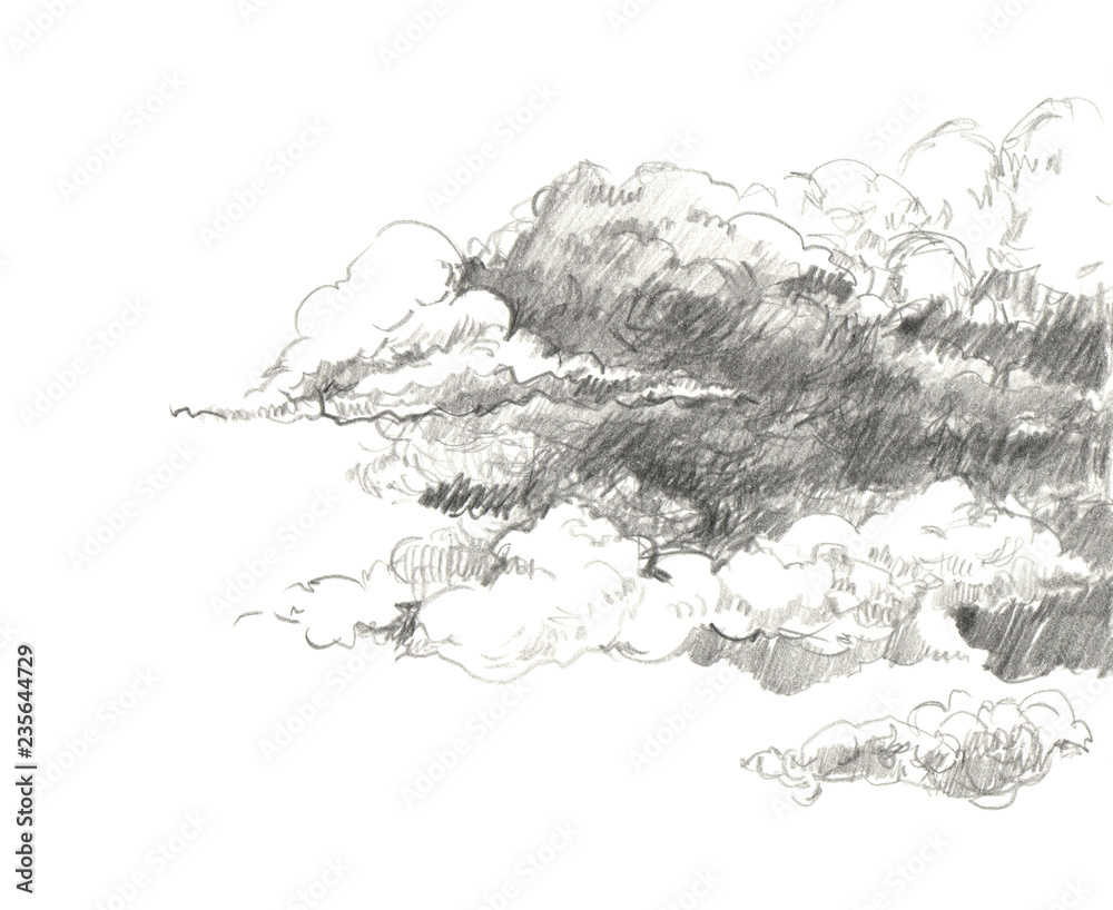 Pencil clouds. Hand drawn illustration. Stock Illustration | Adobe Stock