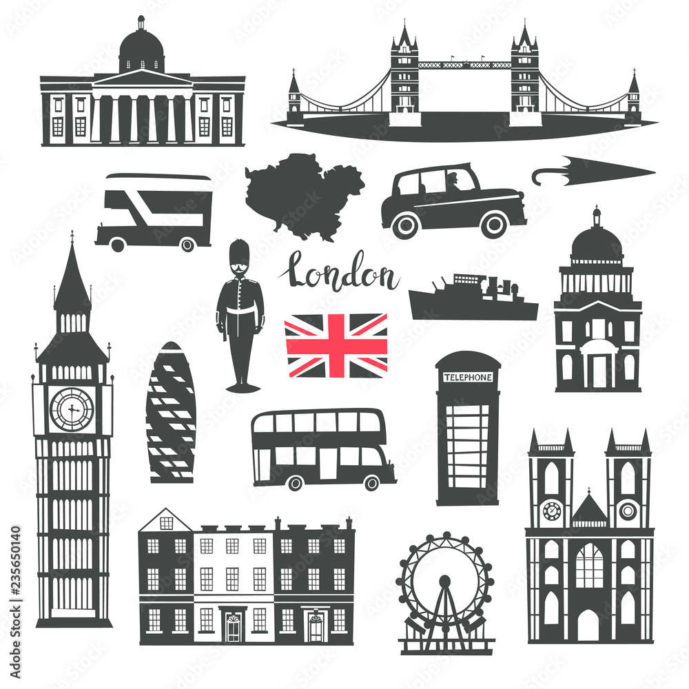 London vector illustration set. Cartoon United Kingdom skyline ...