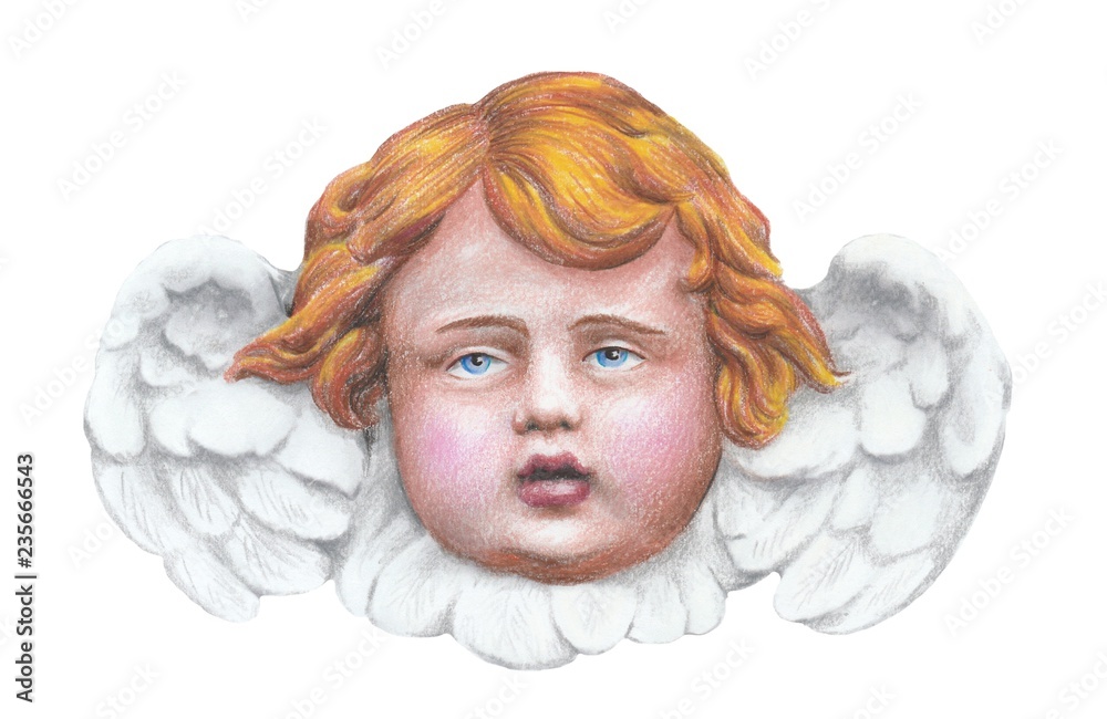 Engel, Putte, freigestellt auf weiß, Illustration von Kathrin ...