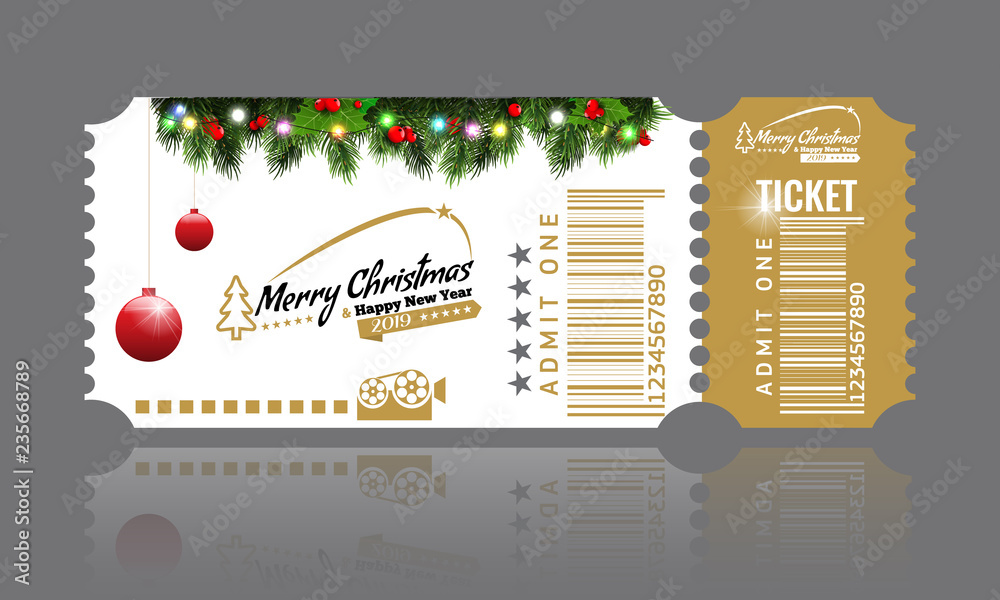 Christmas or New Year party ticket card design template. Vector ...
