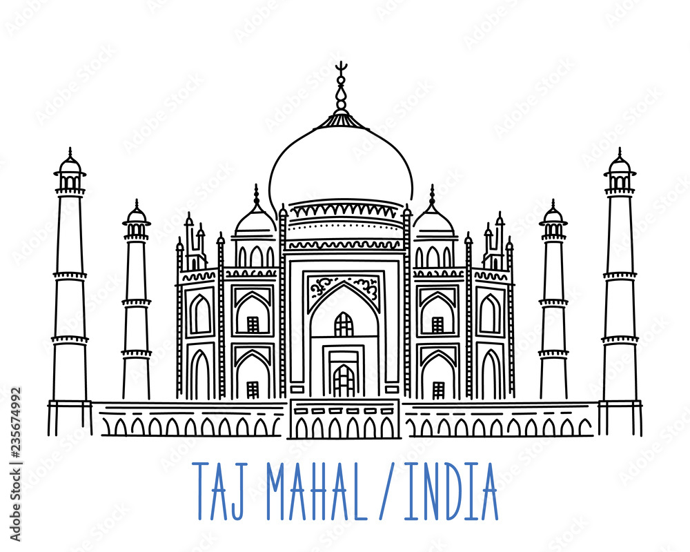 Taj Mahal Black And White Outline