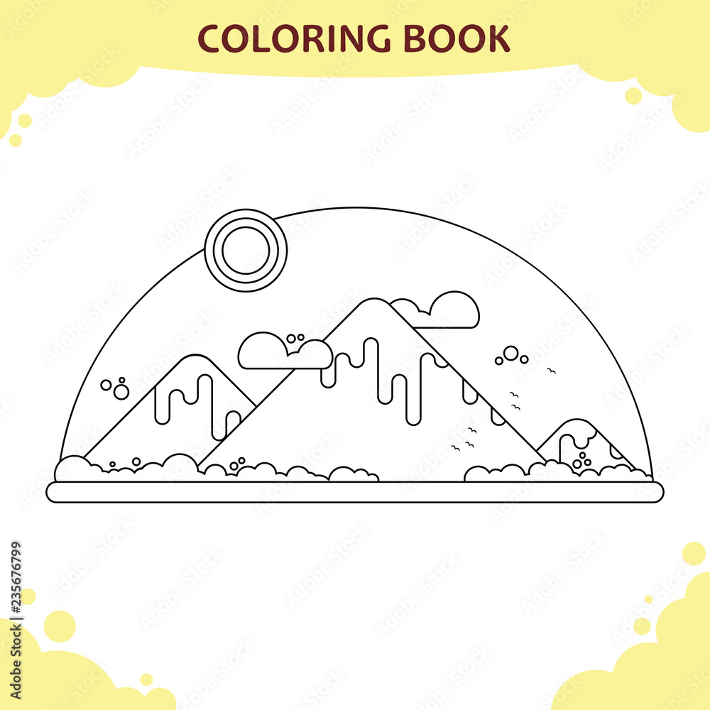 Coloring book page for kids. The mountain landscape Stock Vector ...