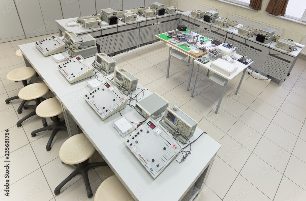 Electrical engineering classroom, measuring devices in the laboratory ...