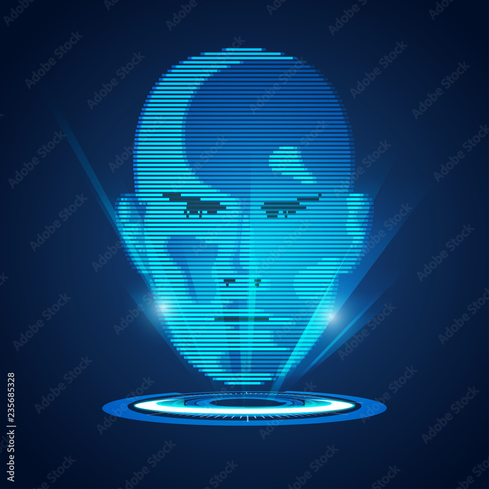 concept of biometric, digital Face Scanning, human face combined with ...
