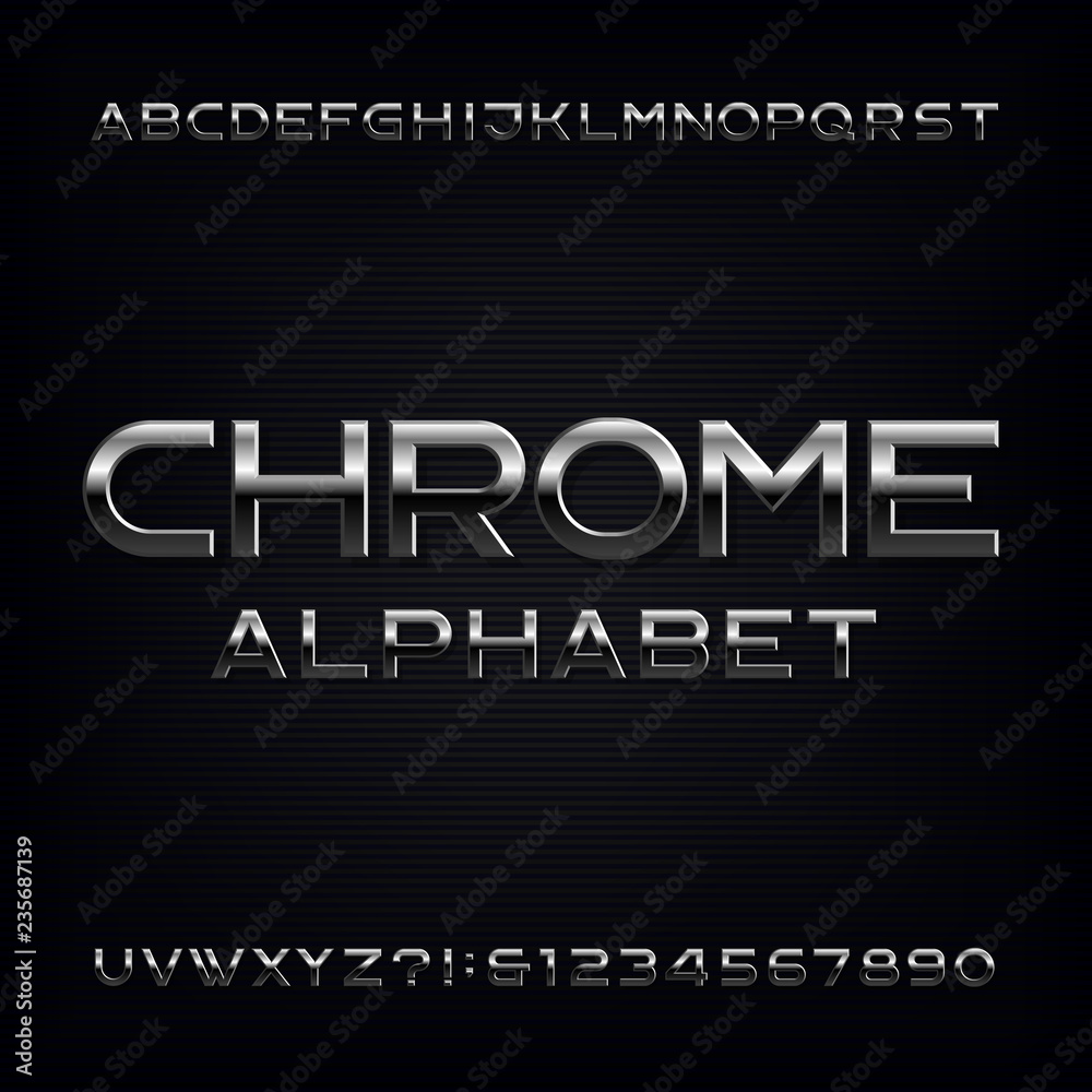 Chrome alphabet font. Metallic effect letters and numbers. Stock vector ...